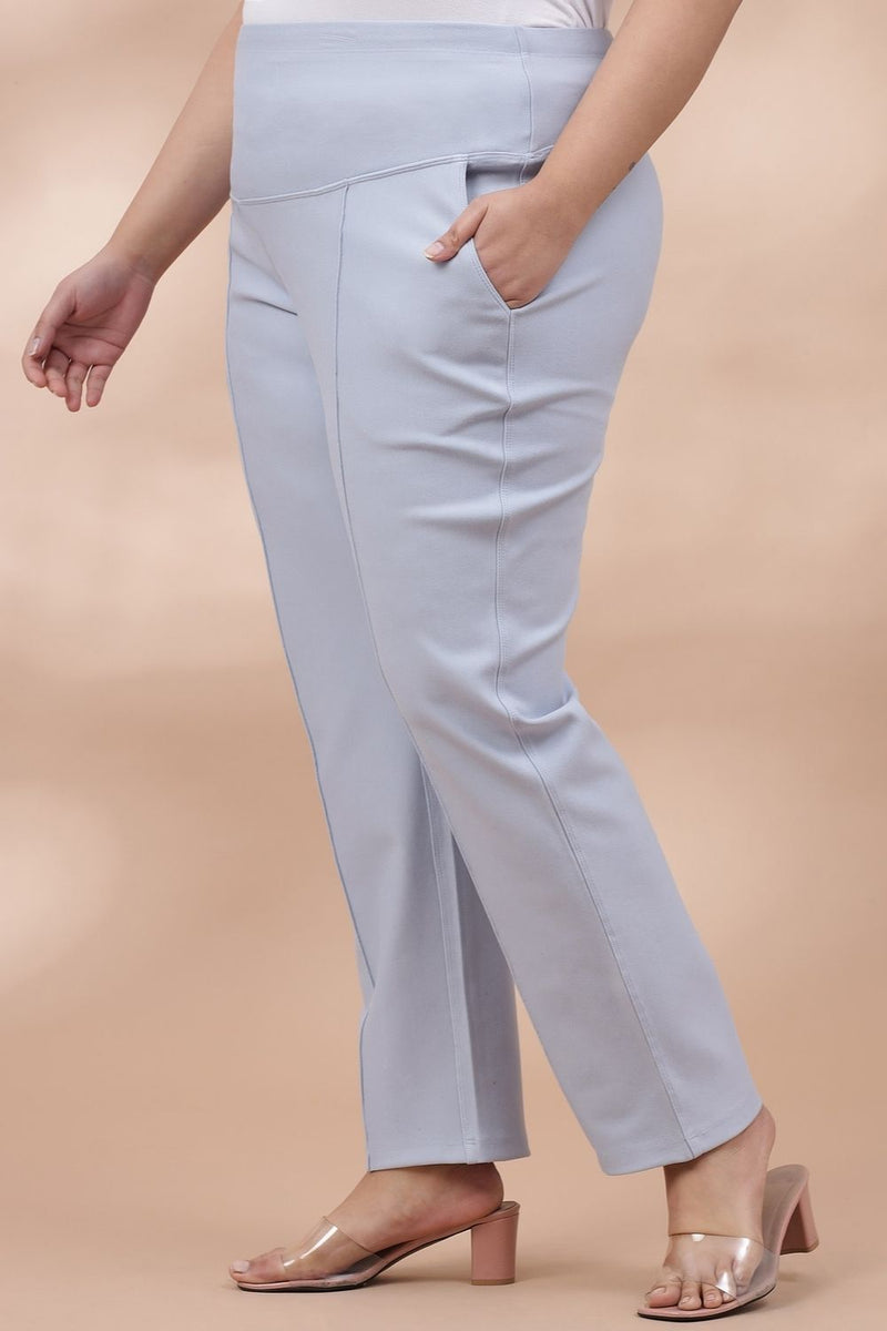 Buy Plus Size Ice Blue Crease Seam Tummy Tucker Pants Online For Women