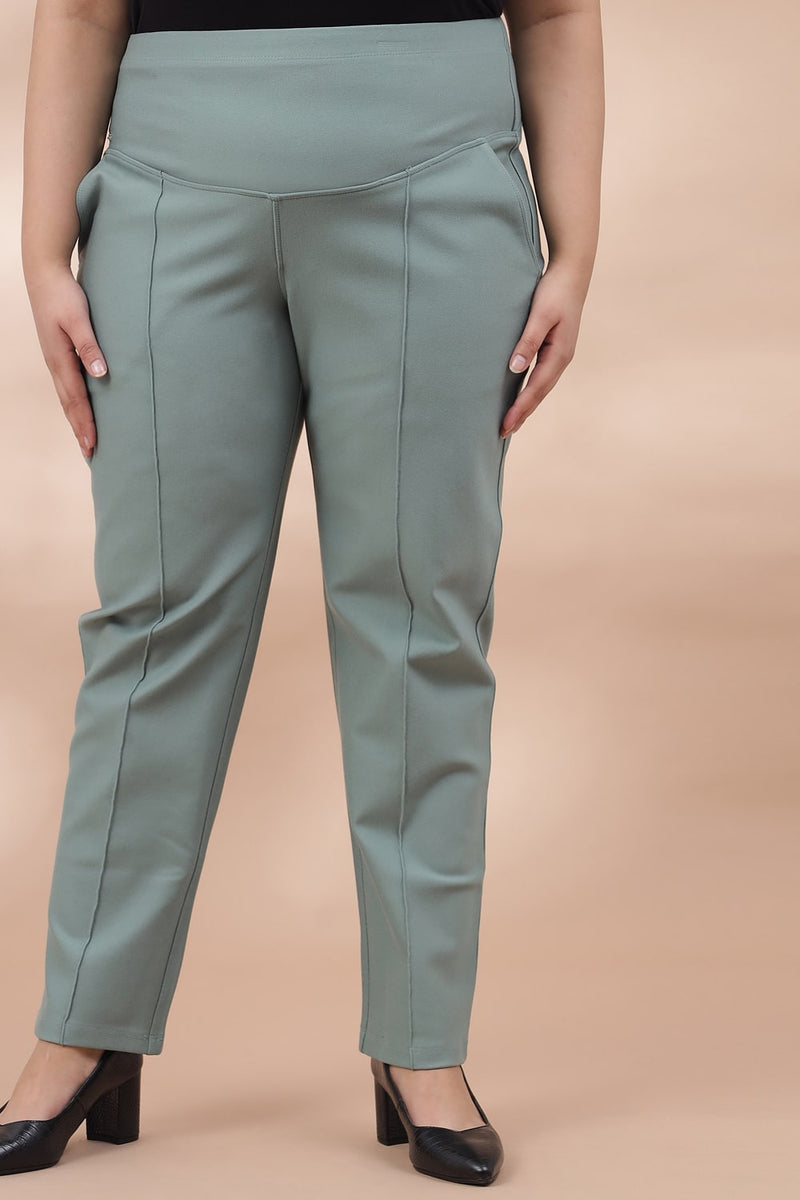 Buy Plus Size Mint Green Crease Seam Tummy Tucker Pants Online For Women