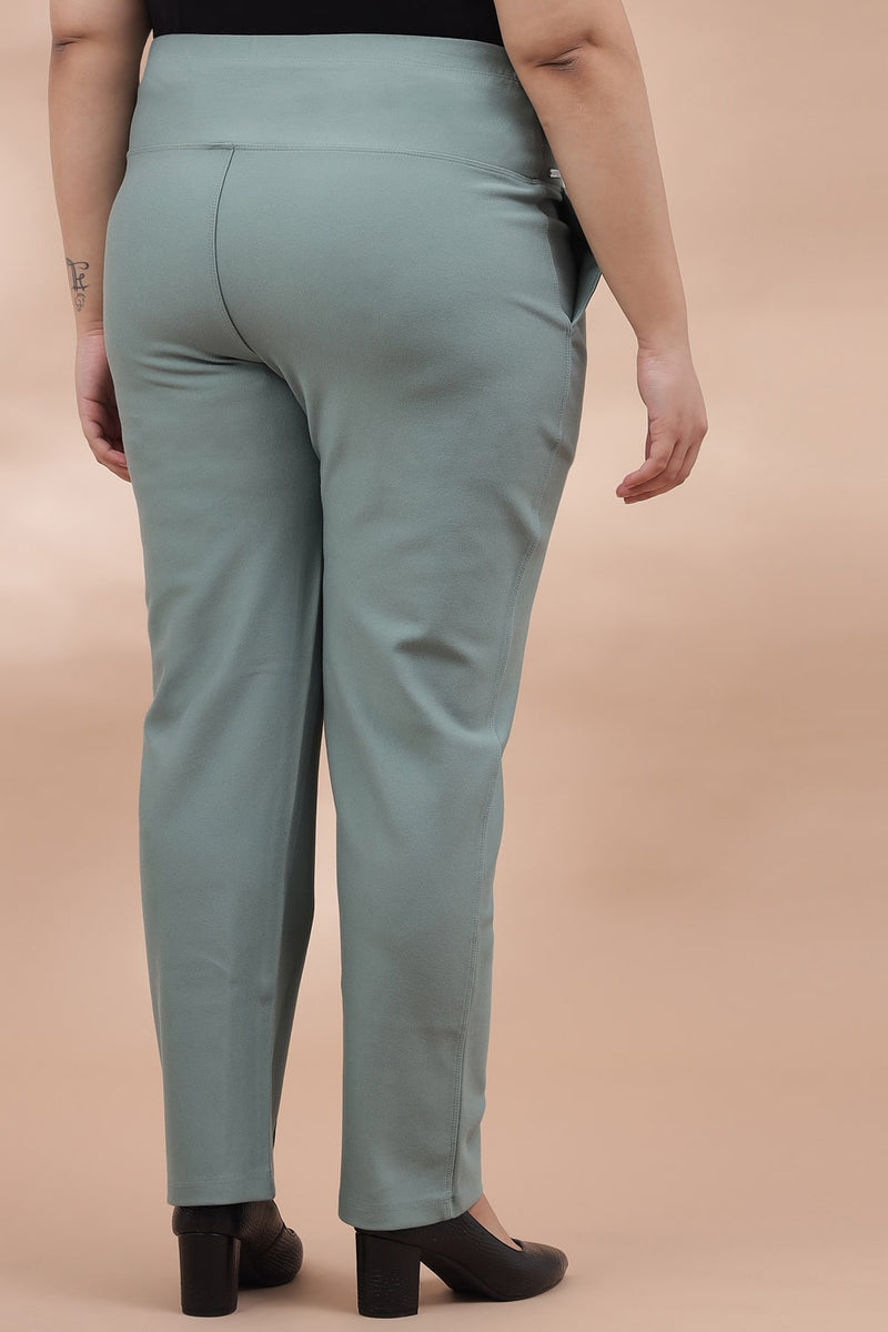 Buy Plus Size Mint Green Crease Seam Tummy Tucker Pants Online For Women