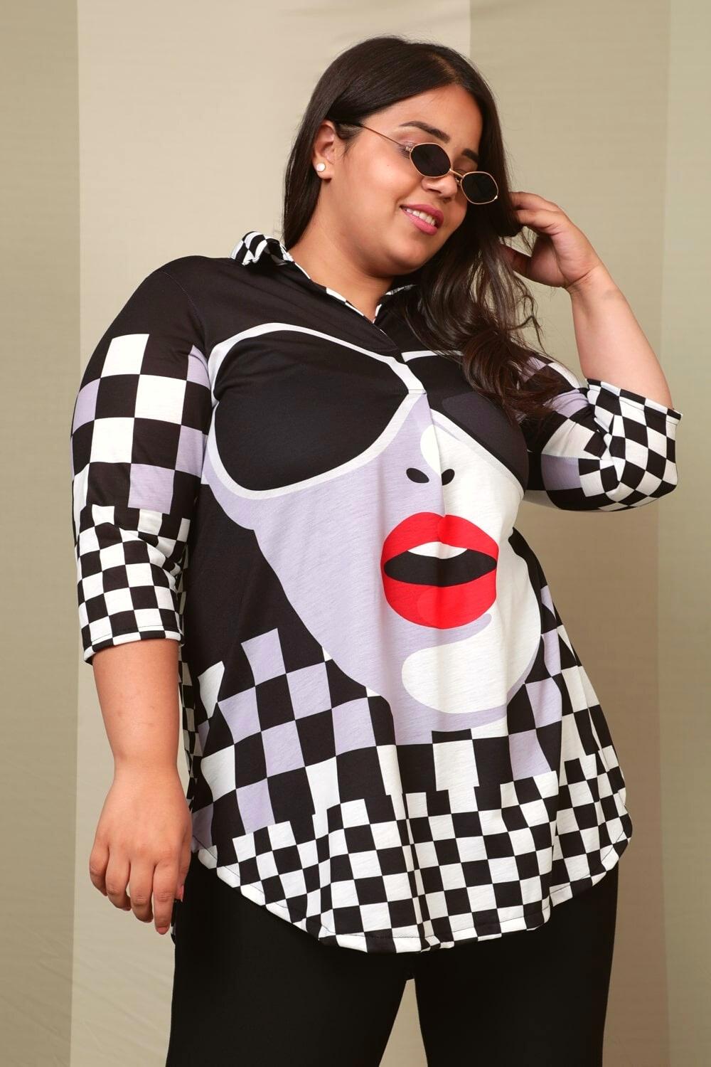 Plus Size Bold Face Art Centre Pleat Top Online in India | Amydus