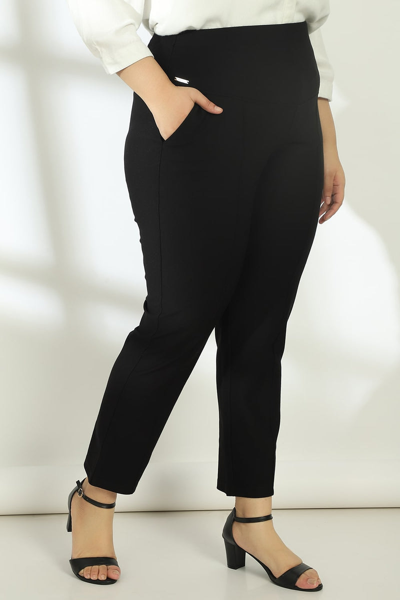 Buy Plus Size Crease Seam Black Tummy Tucker Pants Online For Women